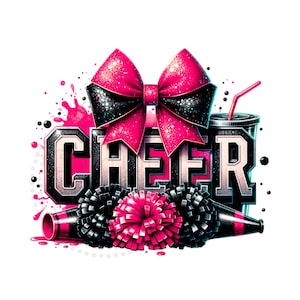 Cheer Hot Pink Pom Poms Watercolor Sublimation Digital Download PNG ...