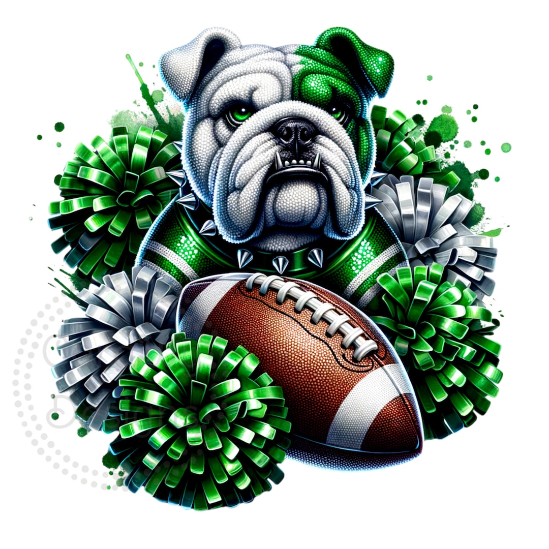 Cheer Green White Bulldog Watercolor Sublimation Digital Download PNG Cheerleading Design With ...
