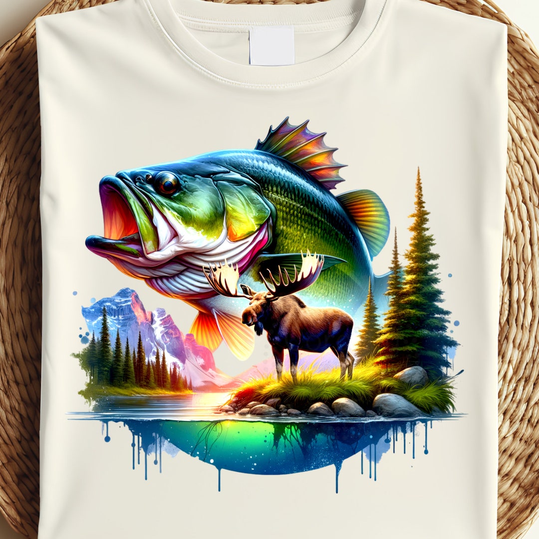 Bass Fish and Moose Watercolor Sublimation Digital Download PNG ...