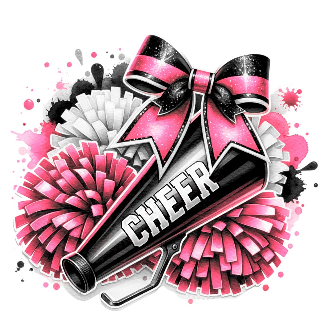 Cheer Pink Bow Pom Poms Sublimation Digital Download PNG Cheerleading ...