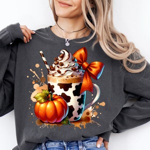 Fall Coffee Cow Print Watercolor Sublimation Digital Download PNG ...
