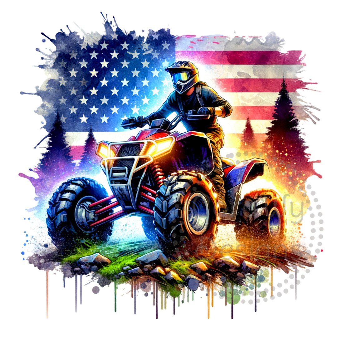 ATV Rider American Flag Watercolor Sublimation Digital Download PNG ...