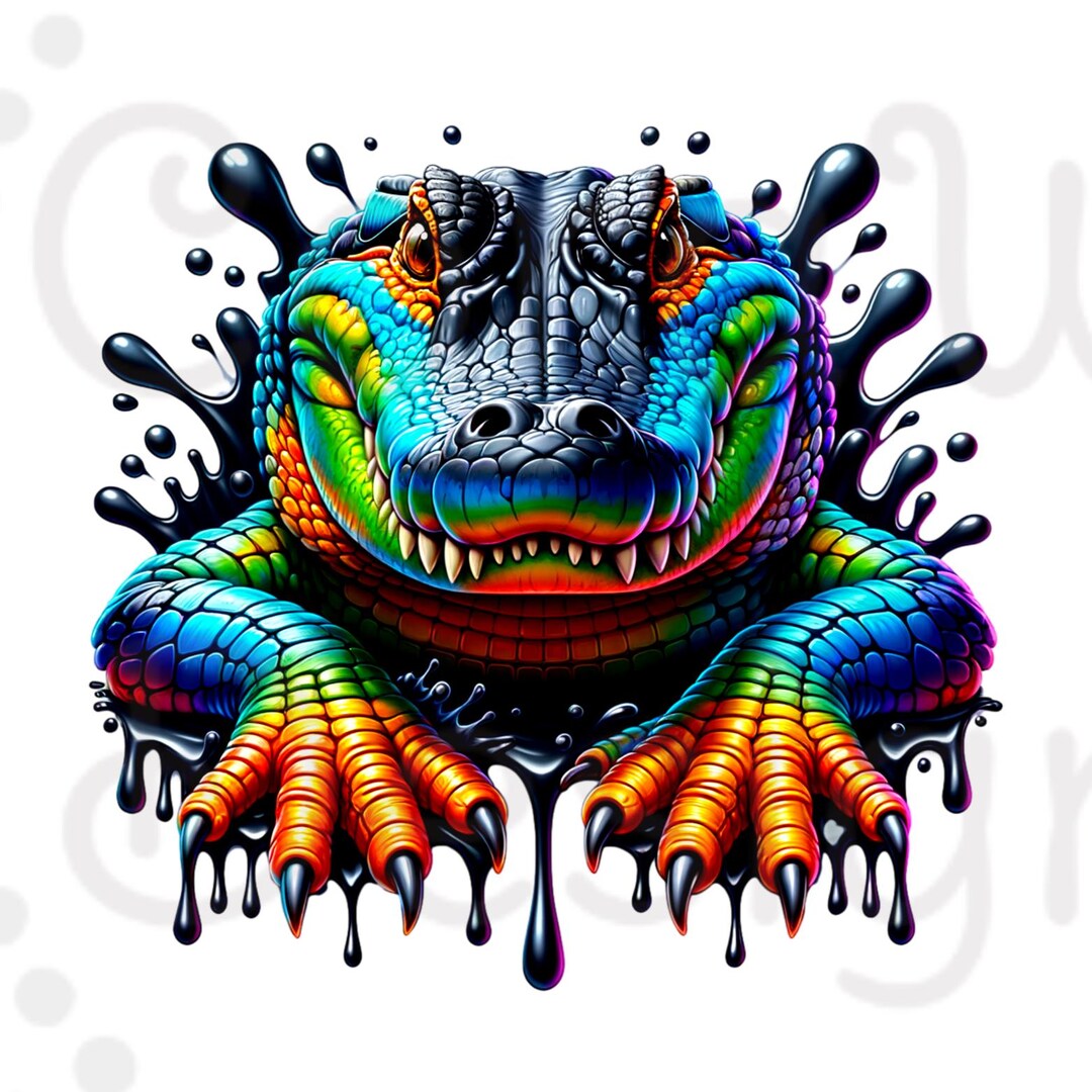 Rainbow Alligator Sublimation Design: Reptile Clip Art (PNG Digital ...