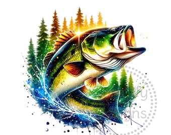 4 Largemouth Bass Watercolor High Quality PNG| Sublimation | Digital ...