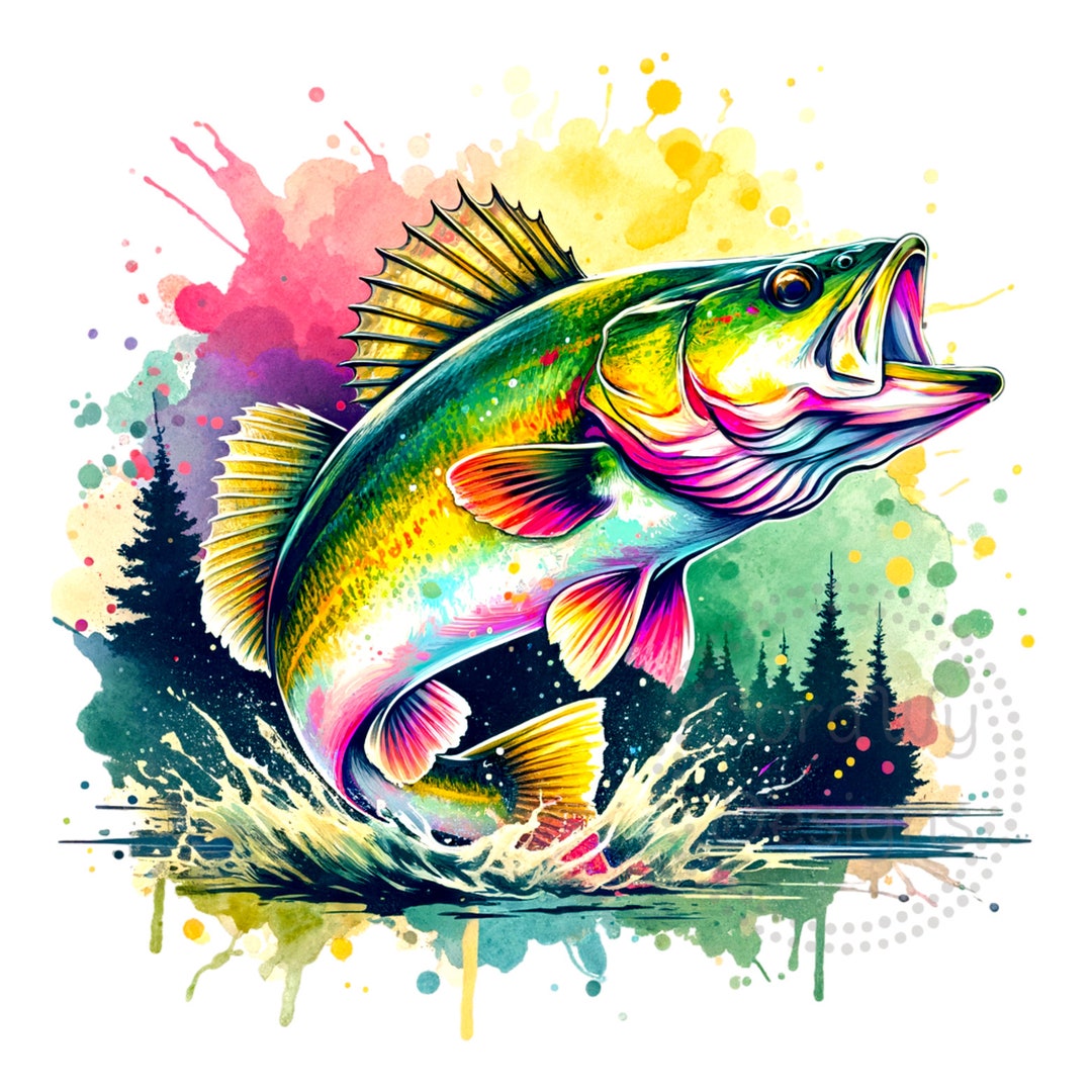 Walleye Fish Watercolor Sublimation Digital Download PNG Fishing Design ...