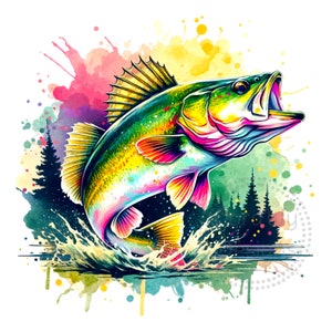Walleye Fish Watercolor Sublimation Digital Download PNG Fishing Design ...