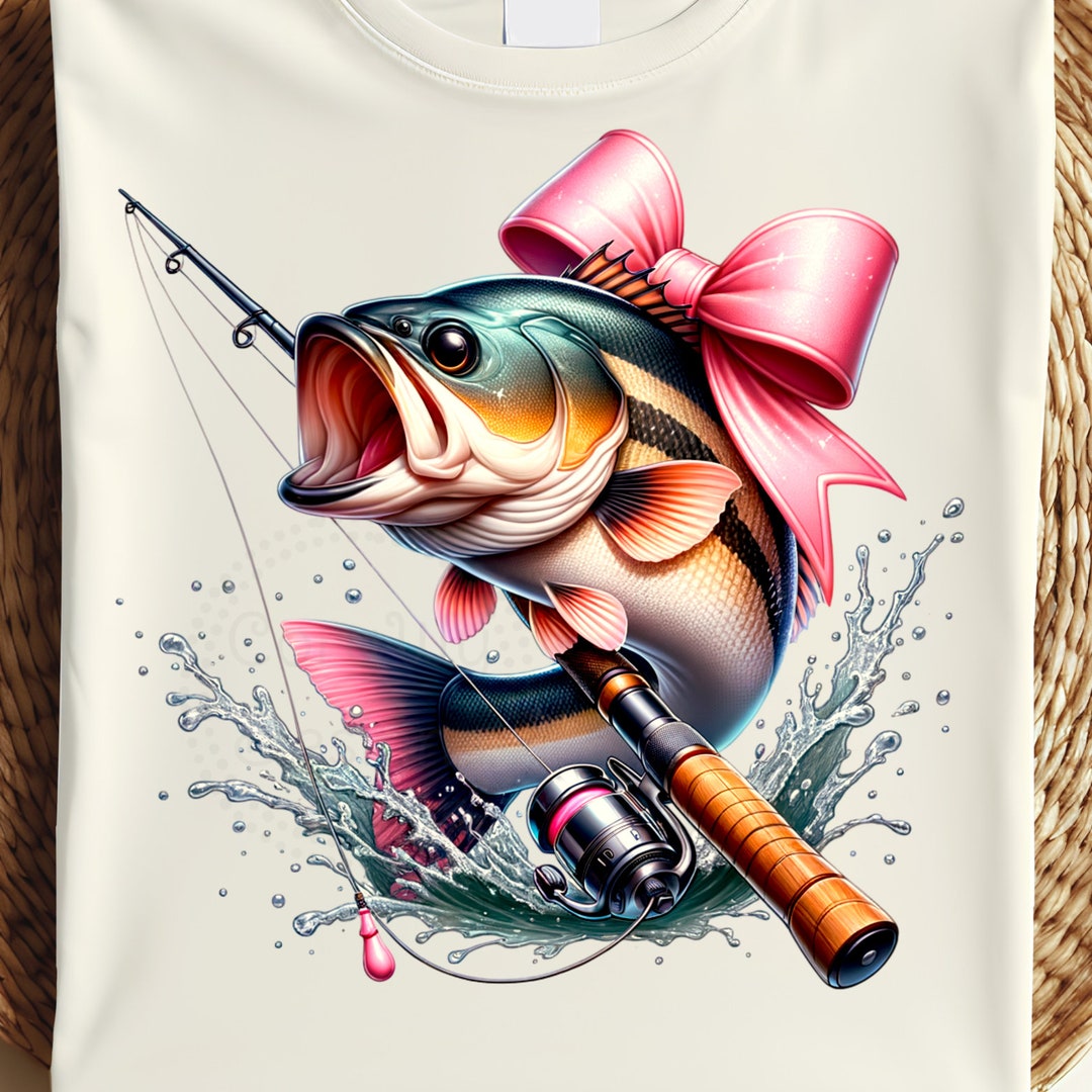Bass Fish Coquette Bow Watercolor Sublimation Digital Download PNG ...