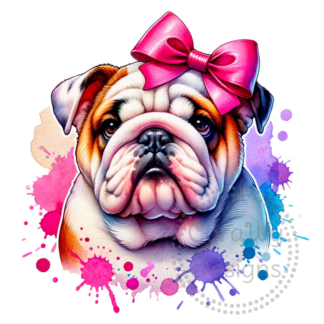English Bulldog Coquette Bow Watercolor Sublimation Digital Download ...