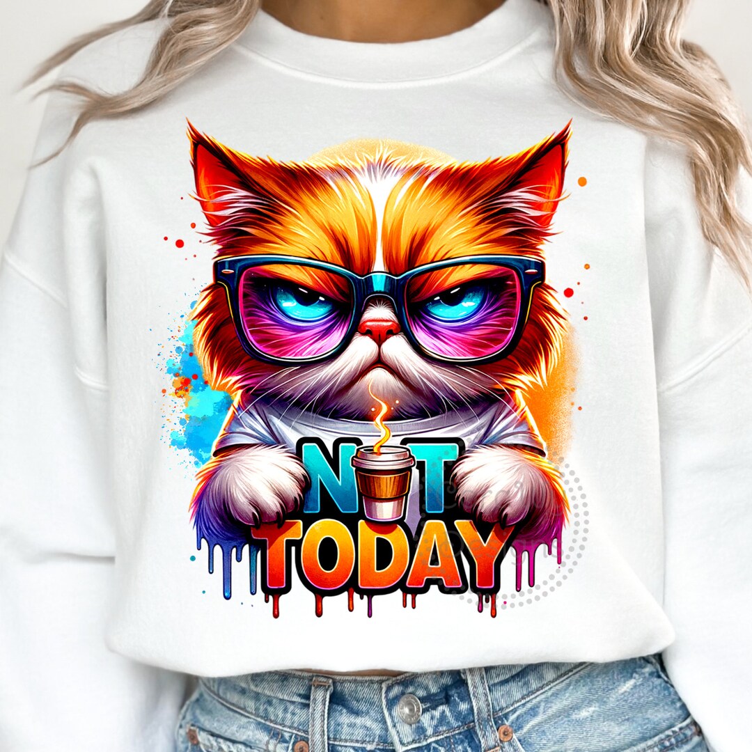 Not Today Cat Watercolor Sublimation Digital Download PNG Design, Funny ...