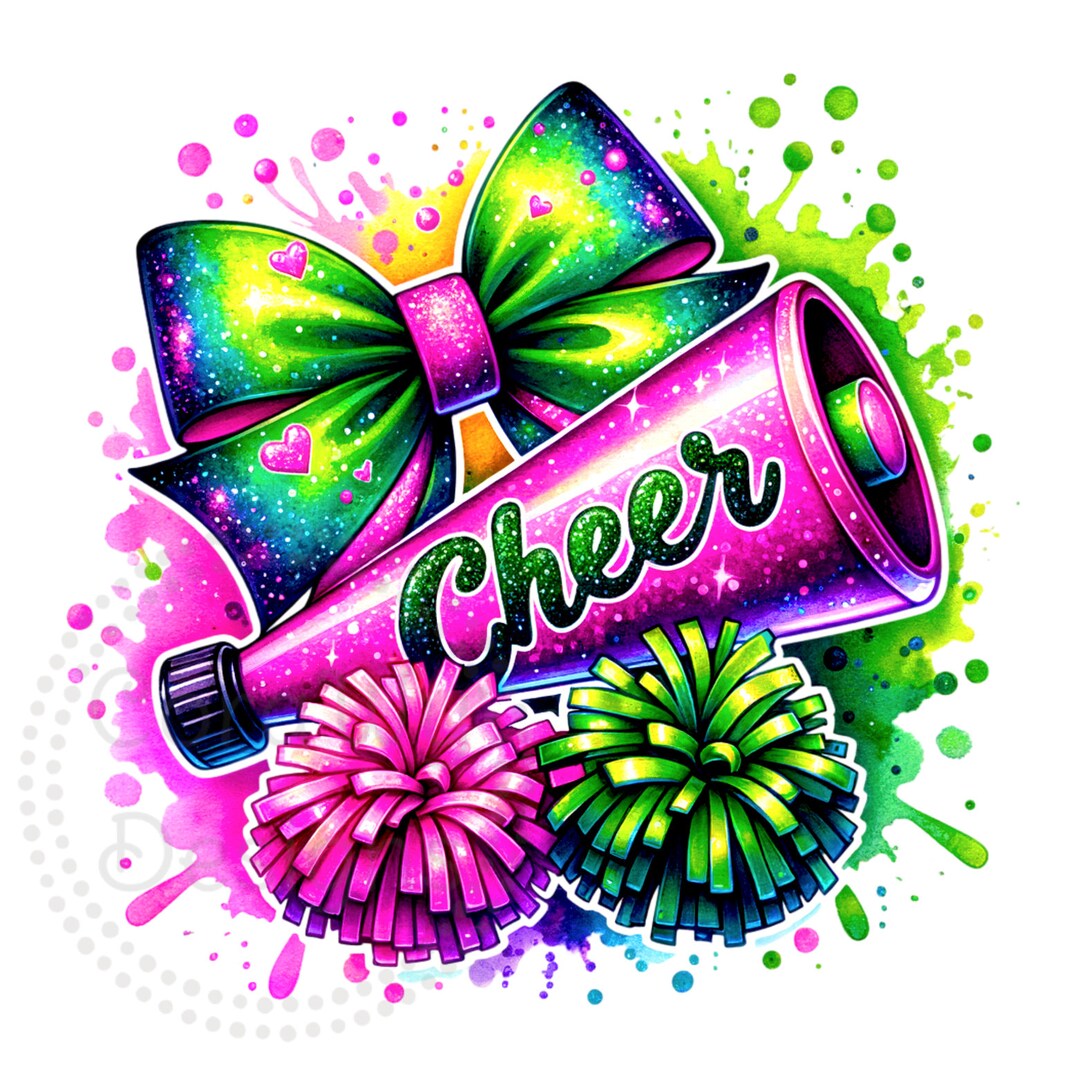 Cheer Neon Green Pink Watercolor Sublimation Digital Download PNG ...