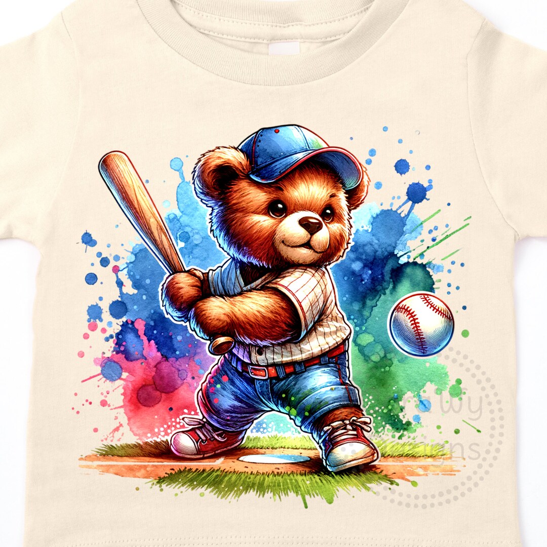 Bear Baseball Player Watercolor Sublimation Digital Download PNG Design ...