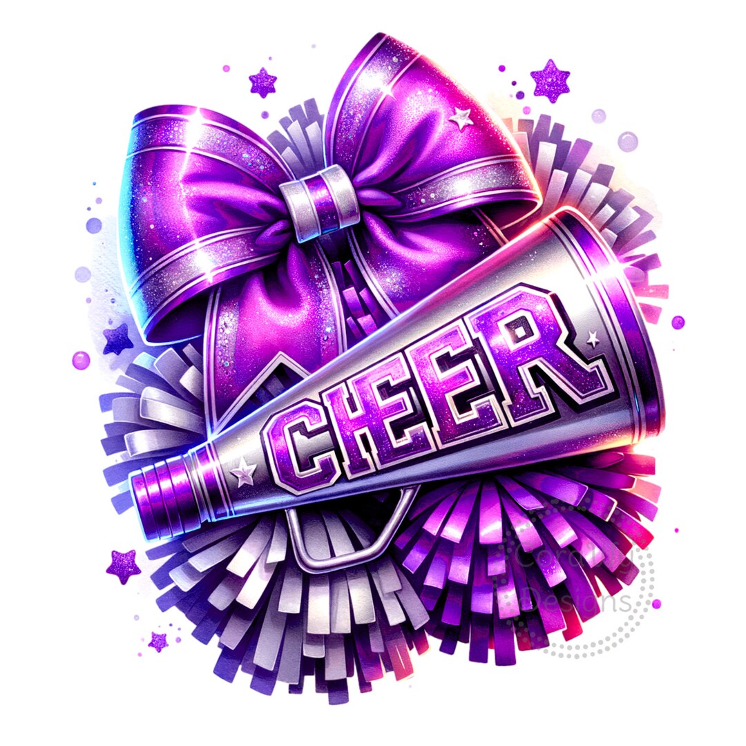 Purple Cheer Pom Poms Watercolor Sublimation Digital Download PNG ...