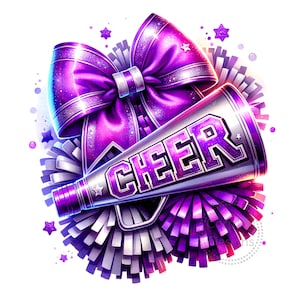 Purple Cheer Pom Poms Watercolor Sublimation Digital Download PNG ...
