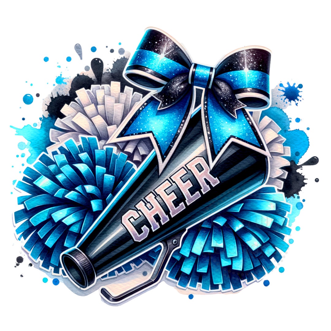 Cheer Teal Pom Poms Watercolor Sublimation Digital Download PNG ...