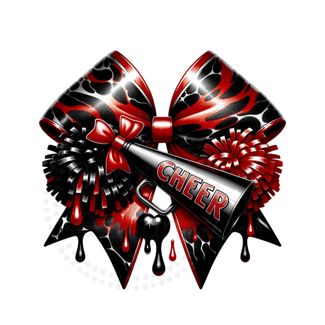 Cheer Red and Black Bow Sublimation Digital Download PNG Cheerleading ...