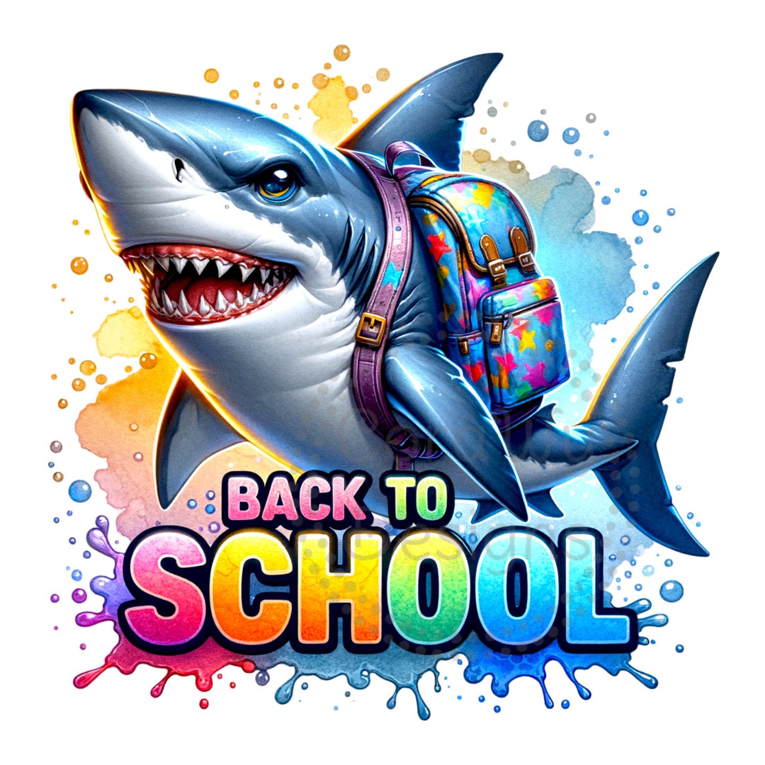 Shark Back to School Watercolor Sublimation Digital Download PNG Kids ...