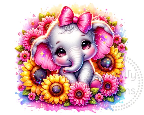 Baby Elephant Sunflowers Sublimation Digital Download PNG Design - Etsy