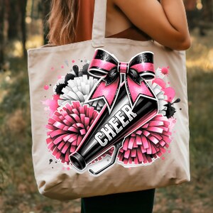 Cheer Pink Bow Pom Poms Sublimation Digital Download PNG Cheerleading ...