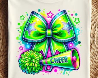 Cheer Neon Green Pink Watercolor Sublimation Digital Download PNG ...