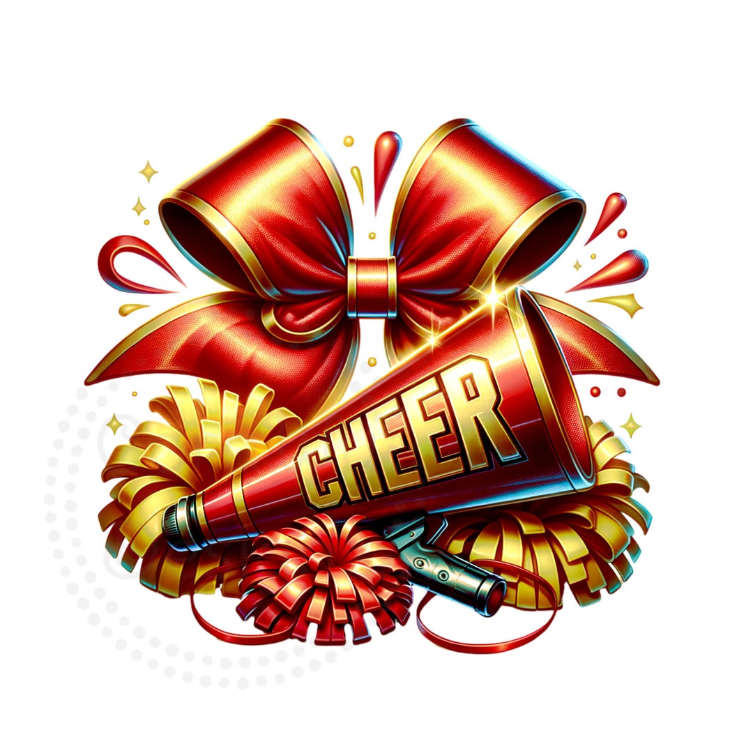 Cheer Red and Gold Bow Sublimation Digital Download PNG Cheerleading ...