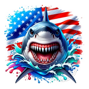 Shark American Flag Watercolor Sublimation Digital Download PNG Ocean ...
