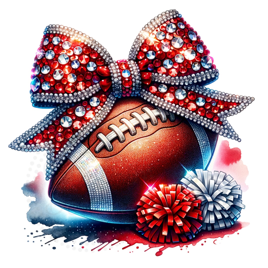 Cheer Rhinestone Bow Football Watercolor Sublimation Digital Download ...