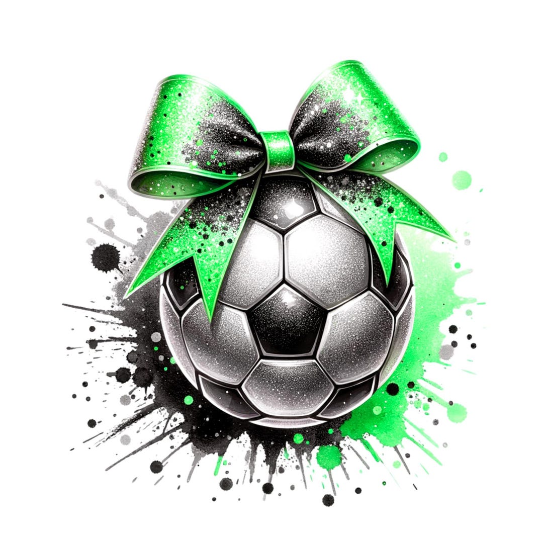 Soccer Ball Lime Green Bow Sublimation Digital Download PNG Game Day ...