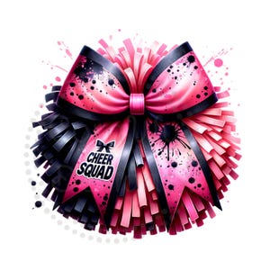 Cheer Pink and Black Bow Sublimation Digital Download PNG Cheerleading ...