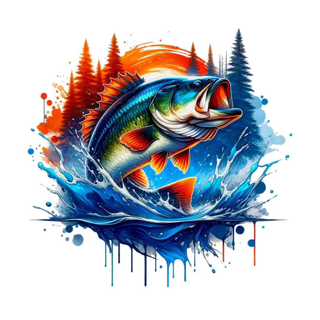 Bass Fish Sublimation Digital Download PNG Fishing Outdoors Lake T ...