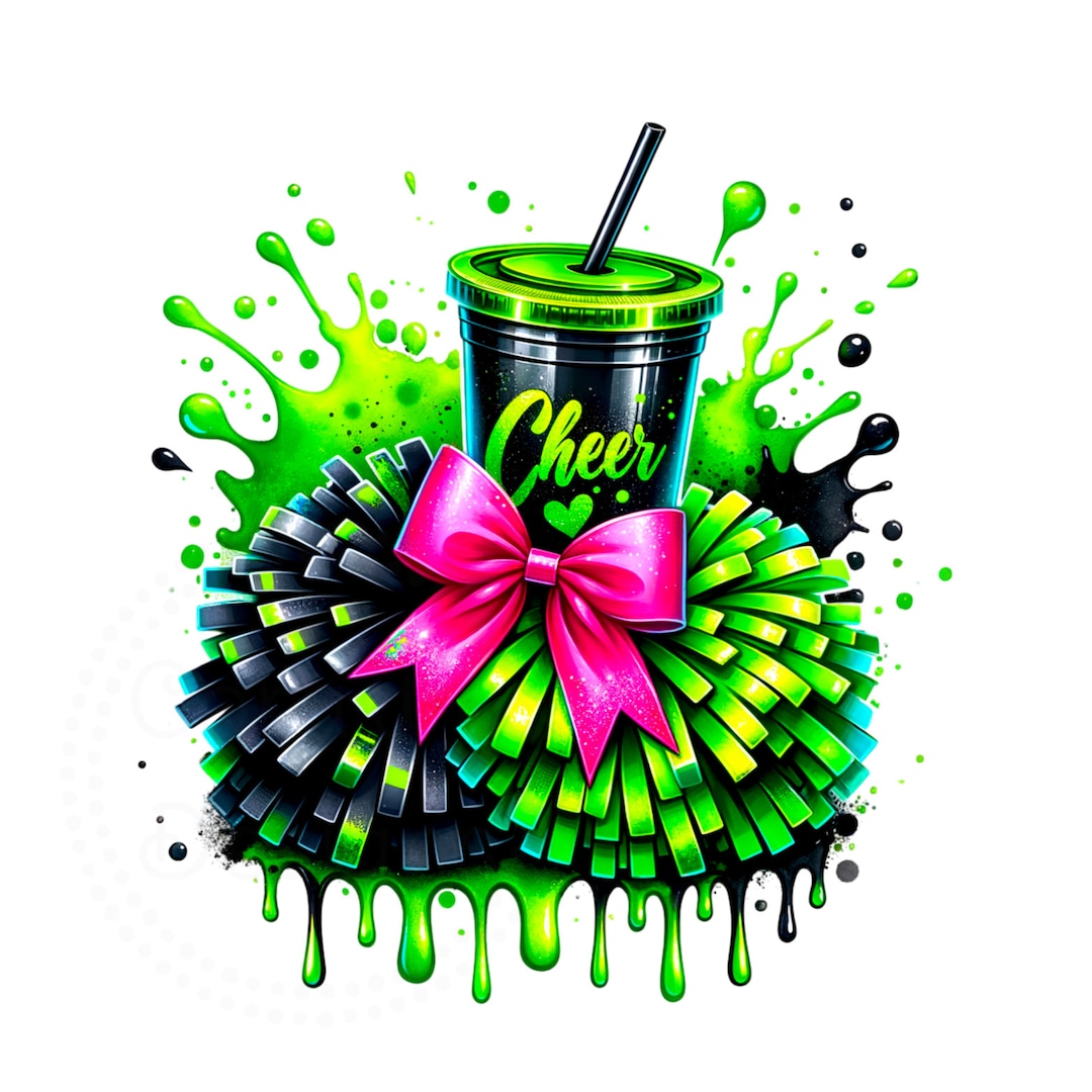 Cheer Neon Green and Black Watercolor Sublimation Digital Download PNG ...