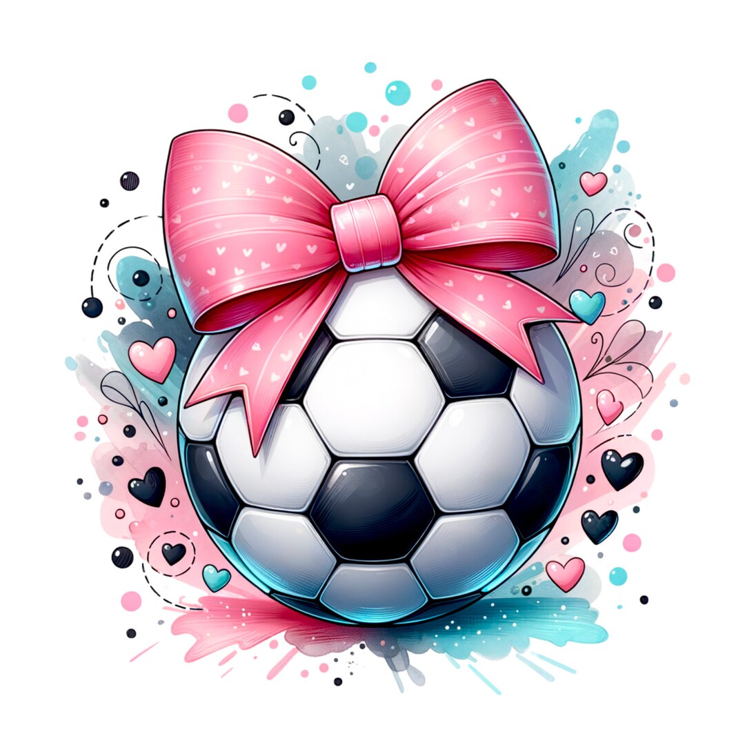 Soccer Ball Coquette Bow Watercolor Sublimation Digital Download PNG ...