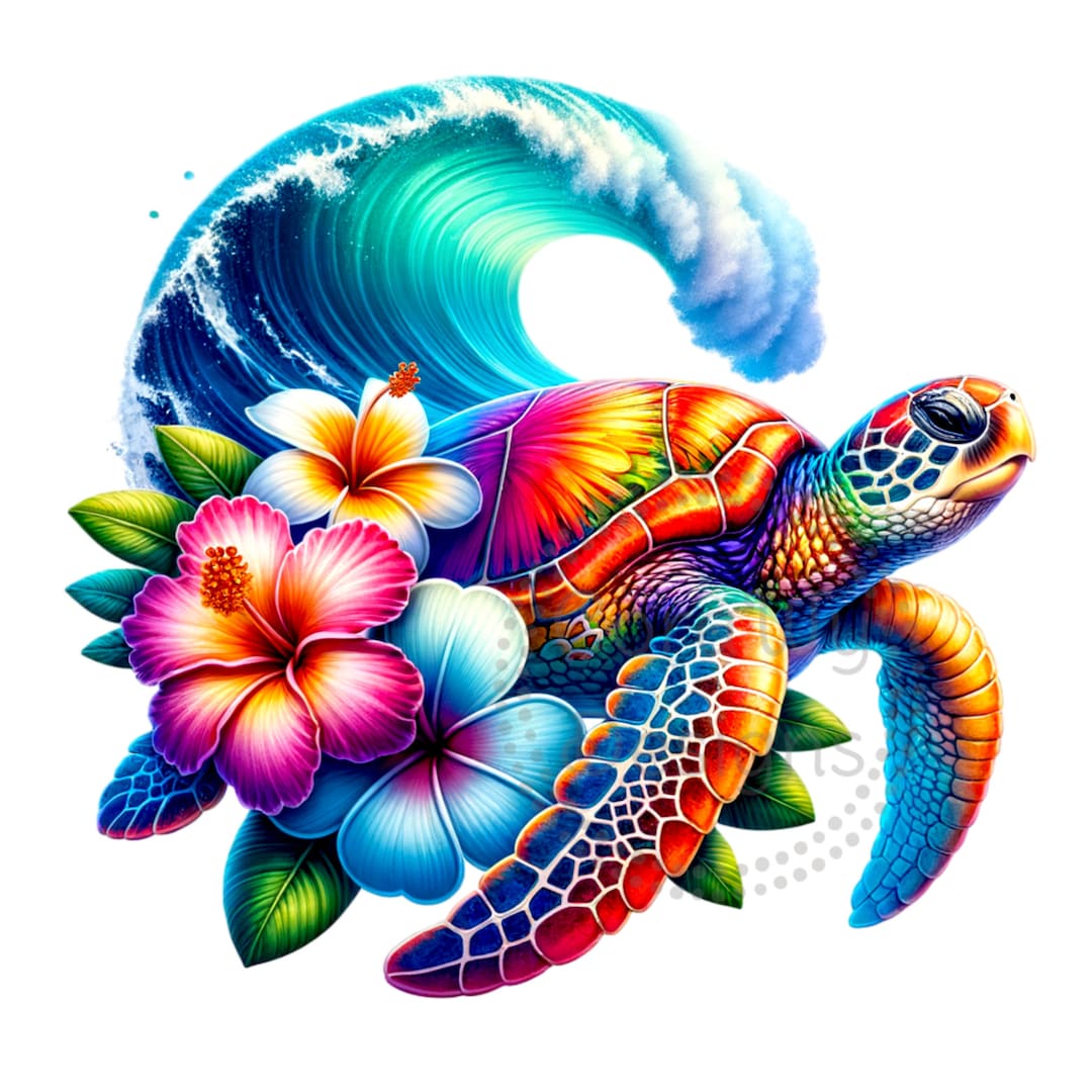 Sea Turtle Flowers Watercolor Sublimation Digital Download PNG Ocean ...