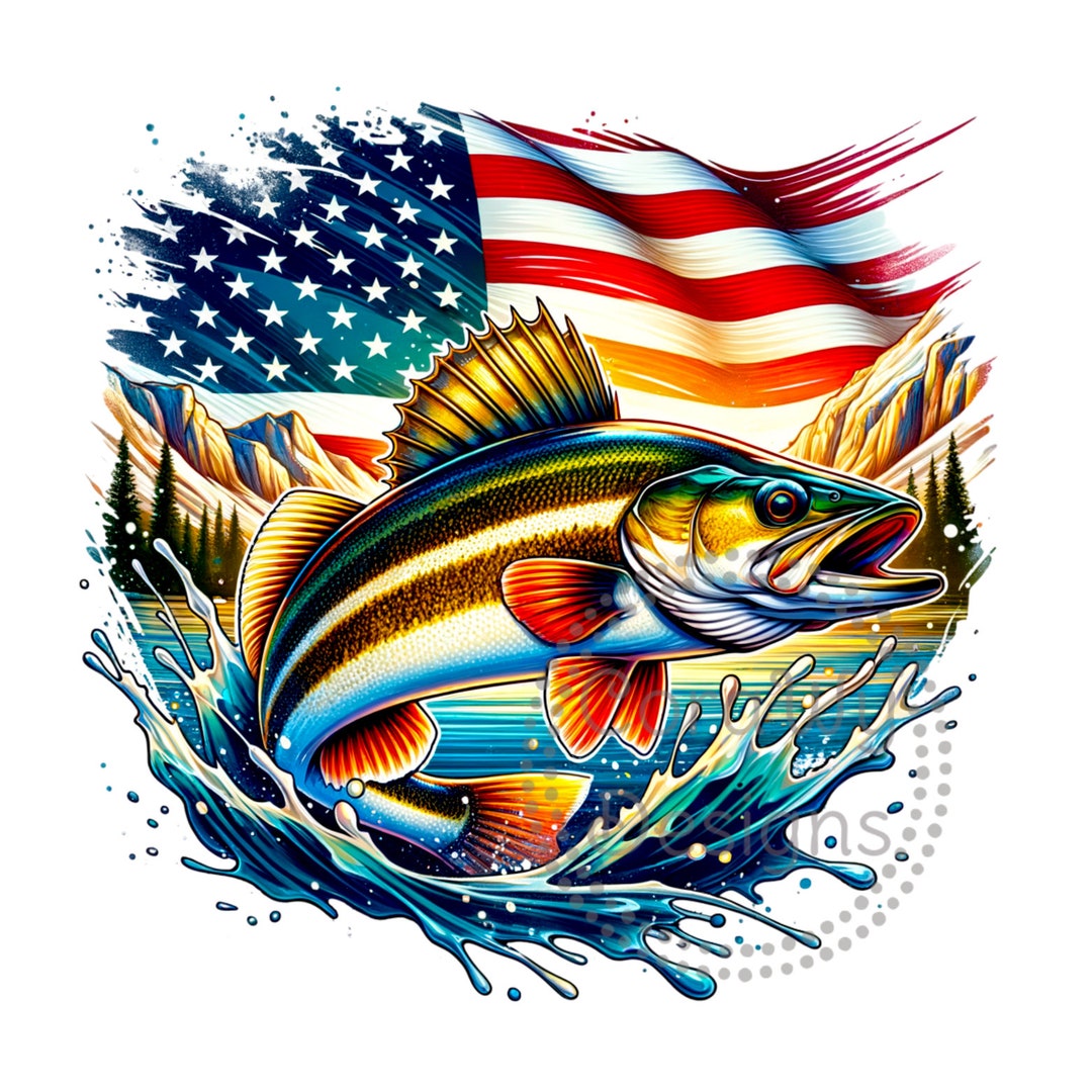 Walleye Watercolor Sublimation Digital Download PNG Fishing Design for ...