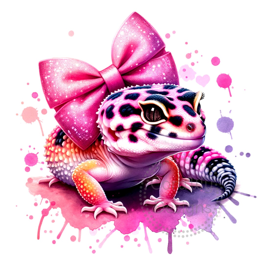Leopard Gecko Coquette Bow Watercolor Sublimation Digital Download PNG ...