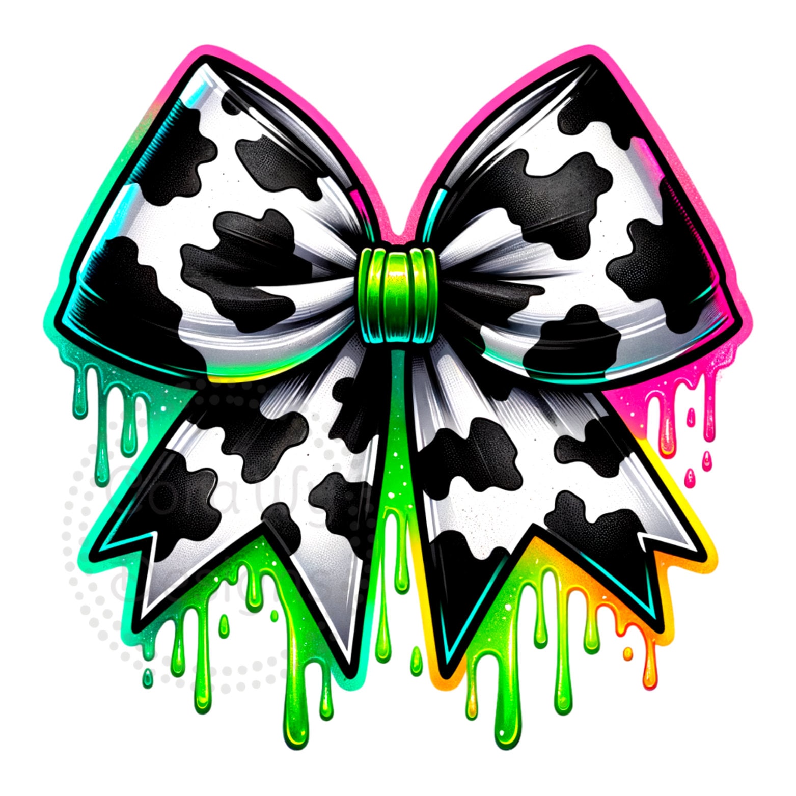 Cow Print Neon Bow Watercolor Sublimation Digital Download PNG Coquette ...