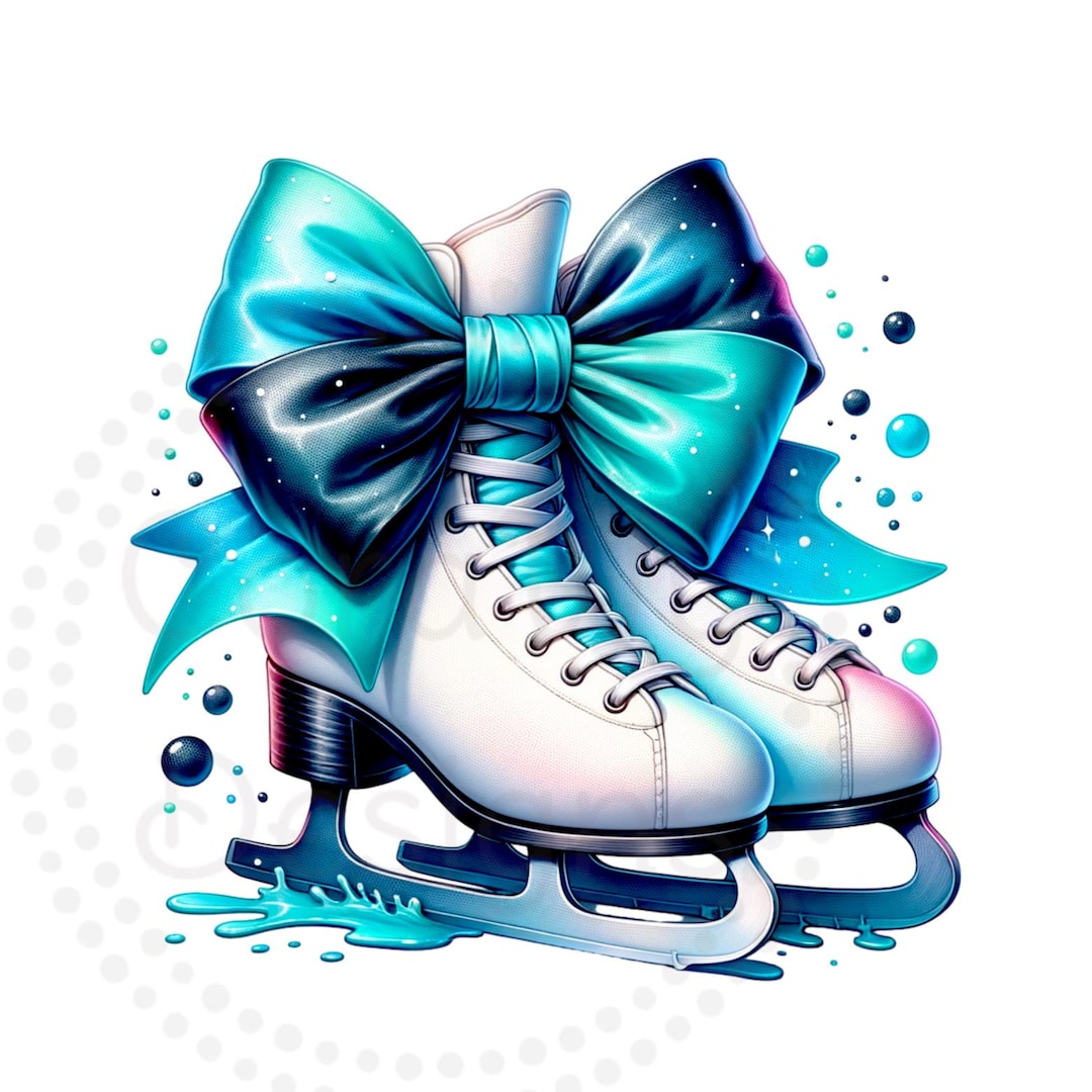 Ice Skates Teal Bow Sublimation Digital Download PNG Ice Skating Design ...