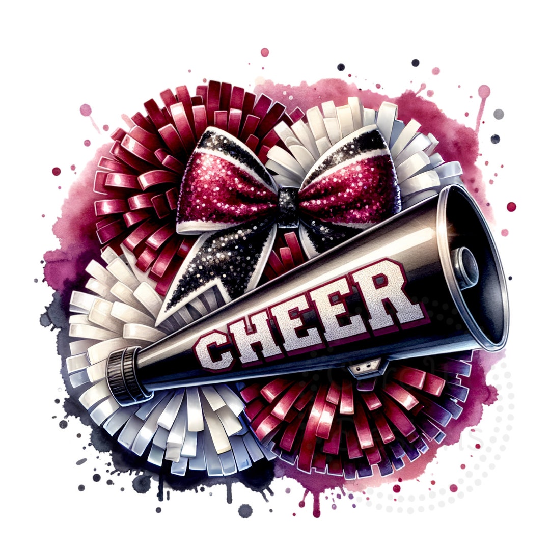 Cheer Maroon Black White Watercolor Sublimation Digital Download PNG ...