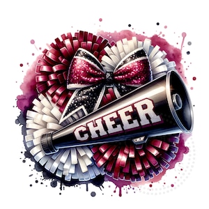 Cheer Maroon Black White Watercolor Sublimation Digital Download PNG ...