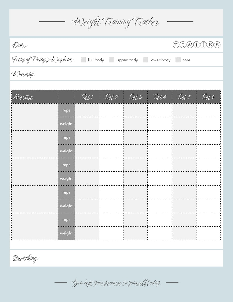 Printable Weight Training Tracker - Etsy