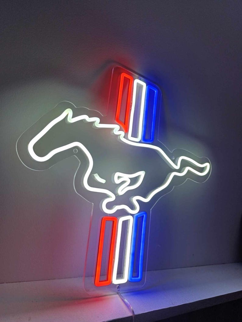 Ford Mustang Logo Auto Neon Led Sign - Garage Led Light Wallart - Man ...