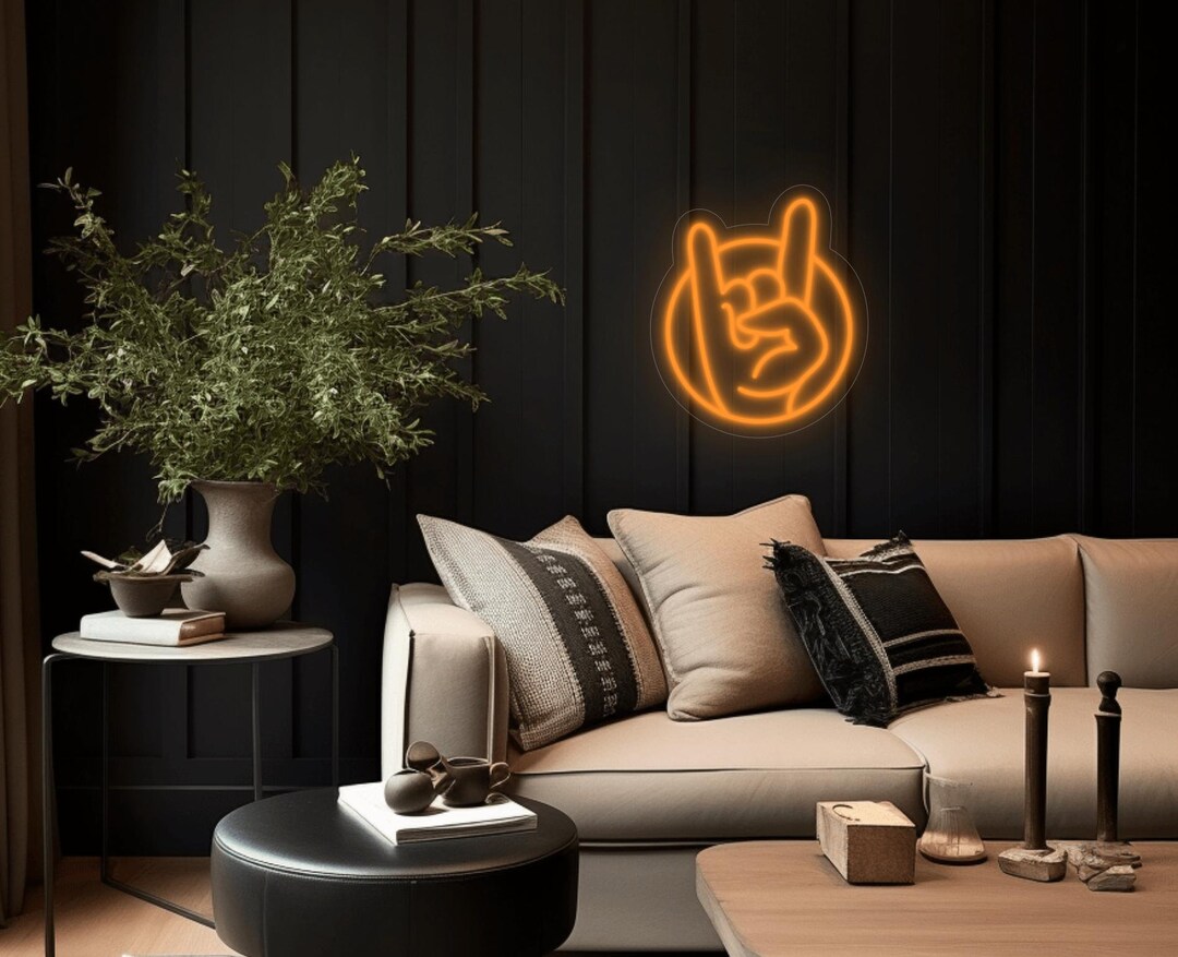 Rock N Roll Hand Neon Led Sign, Hard Rock Metal Wallart Led Light, Rock ...
