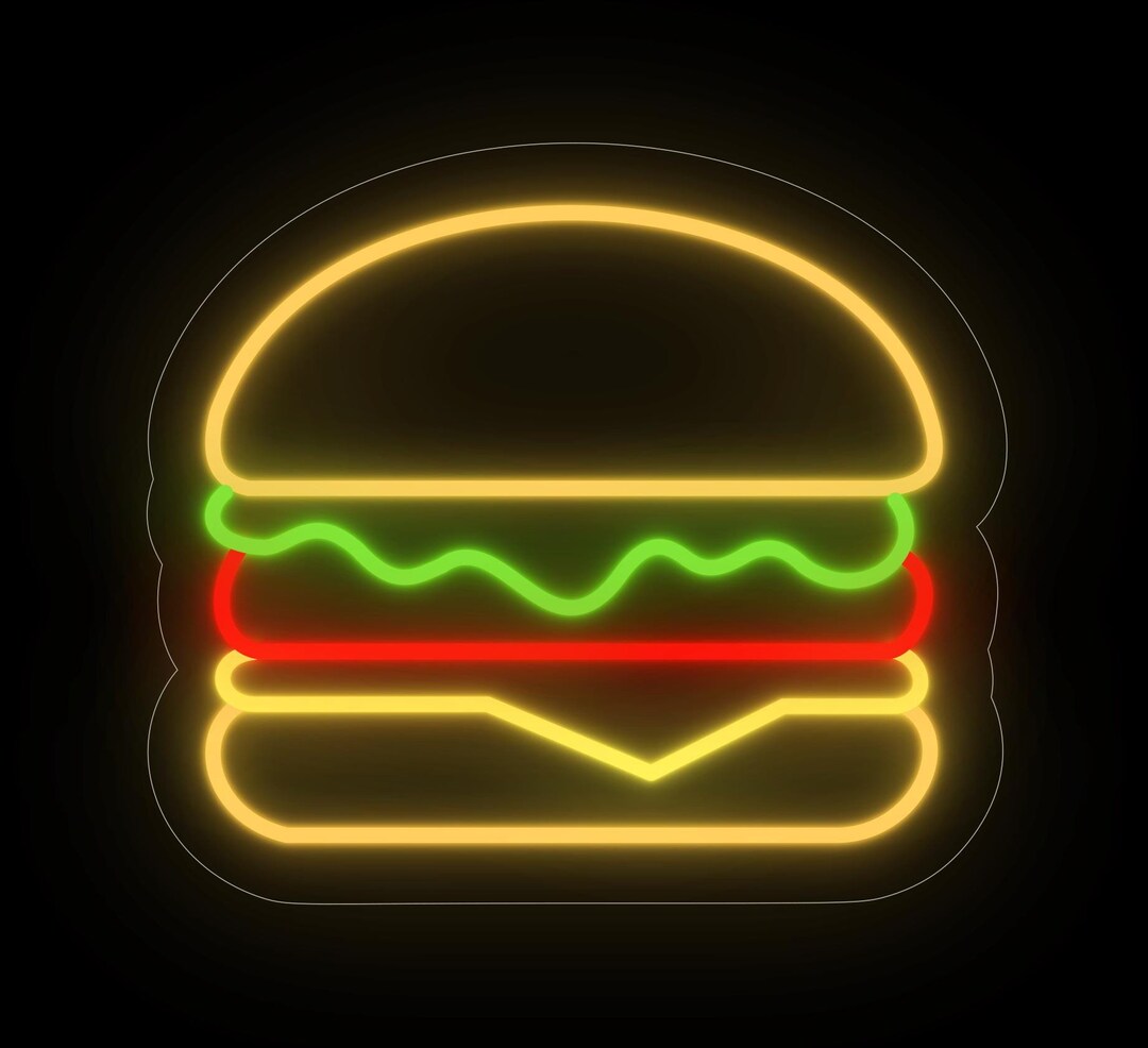 Burger Led Neon Sign - Fast Food Restaurant Led Light Wallart ...