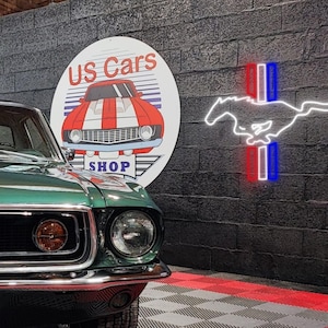 Ford Mustang Logo Auto Neon Led Sign - Garage Led Light Wallart - Man ...