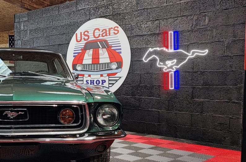 Ford Mustang Logo Auto Neon Led Sign - Garage Led Light Wallart - Man ...