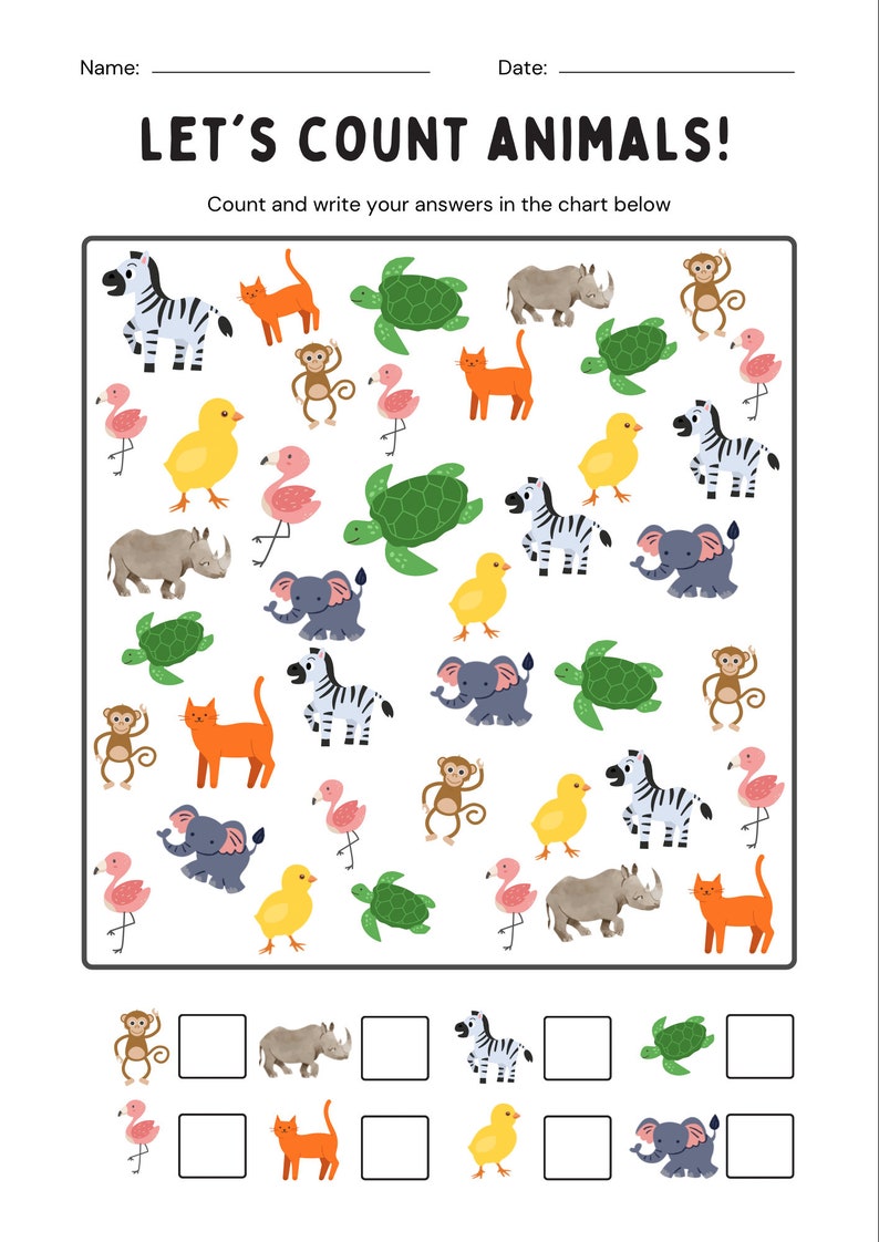 Numbers and Count Worksheet for Beginning Math - Etsy