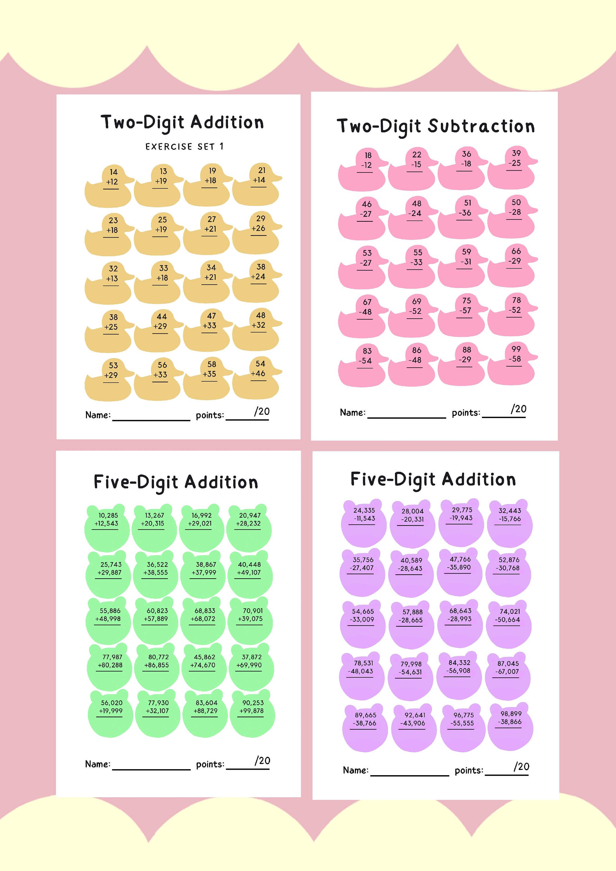 Addition and Subtraction Sheetwork Math 1st,2nd,3rd Grade - Etsy