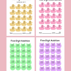 Addition and Subtraction Sheetwork Math 1st,2nd,3rd Grade - Etsy