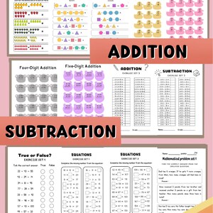Addition and Subtraction Sheetwork Math 1st,2nd,3rd Grade - Etsy