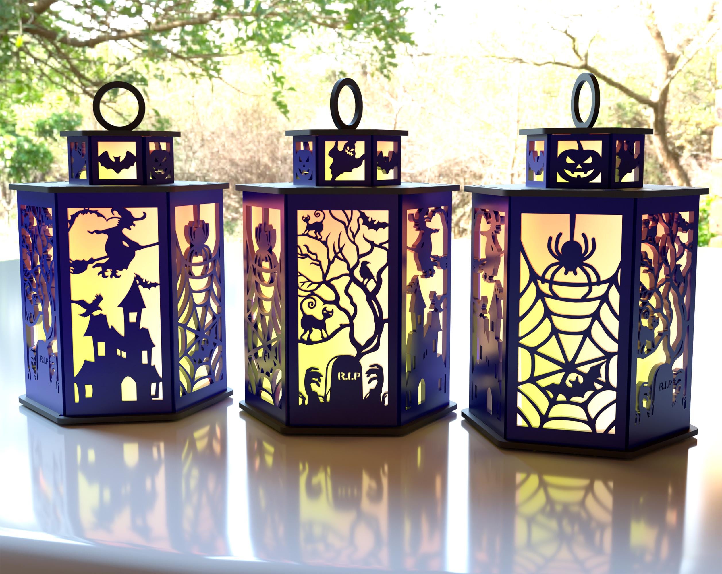 Halloween Lantern STL | 3D Printed Spooky Night Light – Witch, Spider ...