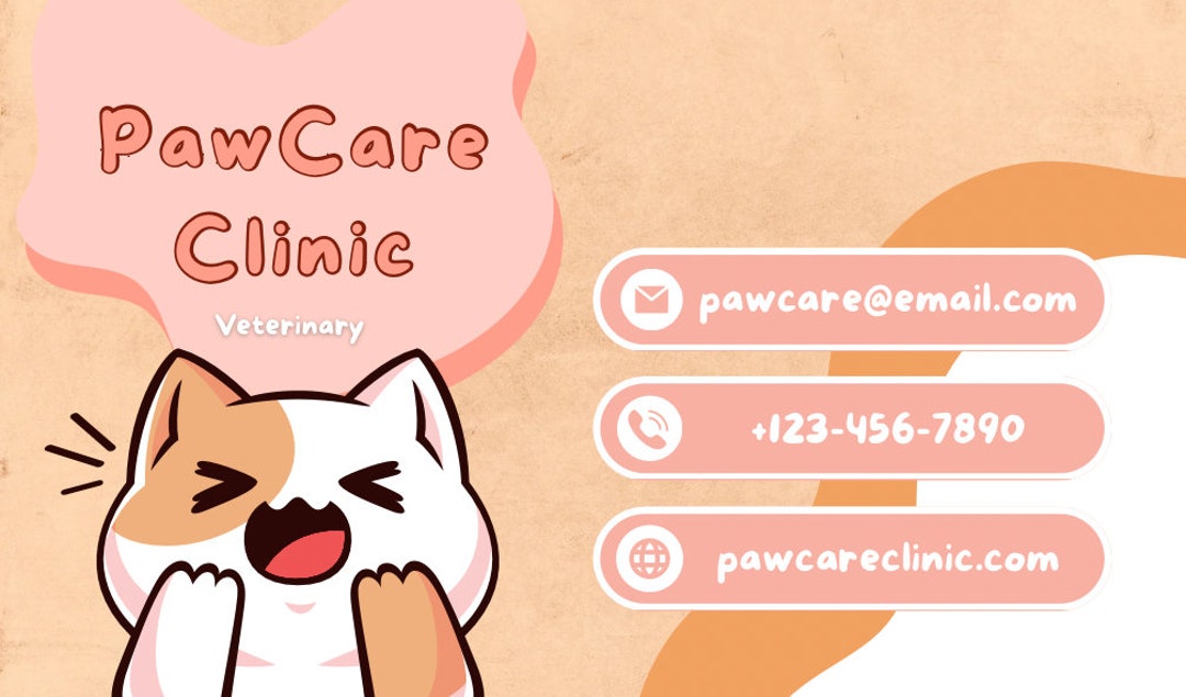 Orange Cat Themed Business Card Canva Template - Etsy